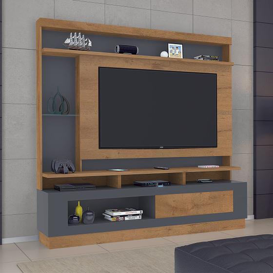 Estante Painel TV até 65 Polegadas 183 x 179 Cm Verona Grafite Canelato ...