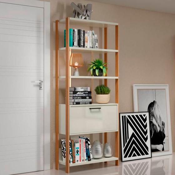 Estante Para Sala C/ Prateleiras Off White Freijó 100% MDF - Dalla ...