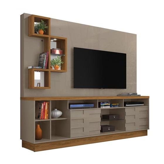 Estante para Sala Home Theater Bravo c/ Nichos TV 65 Polegadas Fendi/ Naturale - Bela Móveis ...