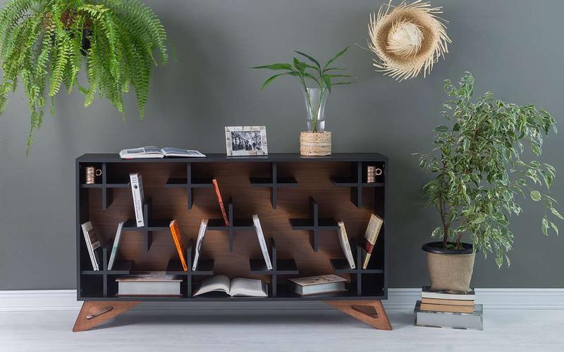 Estante Pequena Retrô Para Livros Com Pés De Madeira Cor Jatobá Preto ...