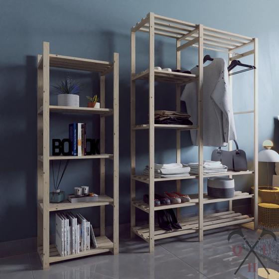 Estante Vertical Pinus com Arara de Roupas Aberto - Technox - Estantes ...