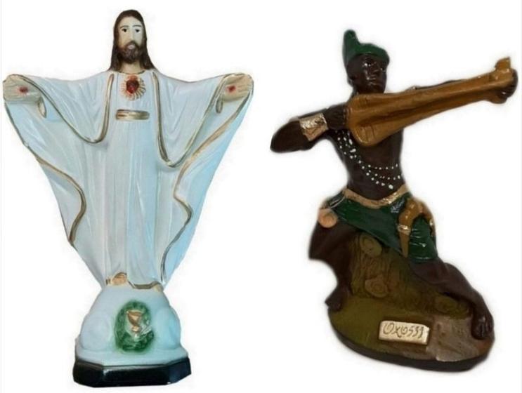 Estátua Estatueta Escultura Orixá Oxóssi E Pai Oxalá Umbanda Candomblé ...