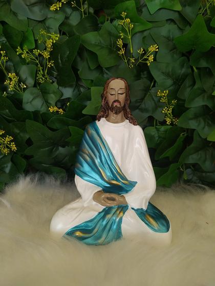 Estatua Jesus Meditando Orando Azul Decoração - Arte&Decoração ...