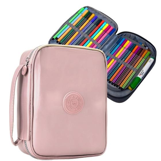 Estojo Box Escolar Alça Organizador Juvenil Duplo Grande Compartimento ...