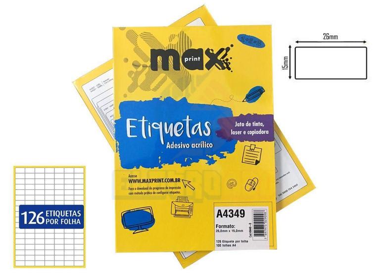 Etiqueta Auto Adesiva Papel A4 126 Etiquetas por Folha Pacote com 100 ...