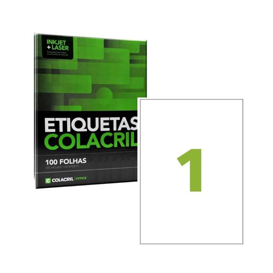 Etiqueta Colacril A4 para Impressora 100 Folhas Adesiva Branca para ...