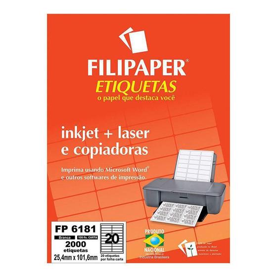 Etiqueta Inkjet + Laser Carta 25,4X101,6 6181 100 Folhas - Filipaper ...