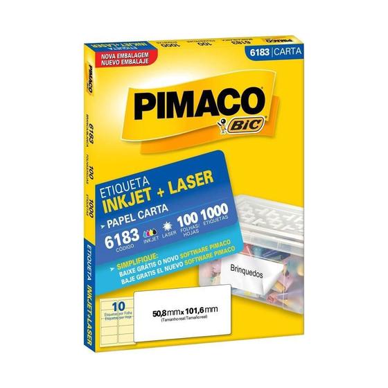 Etiqueta p/ imprimir Inkjet Laser Carta Pimaco 6183 c/ 1000 - Etiquetas ...