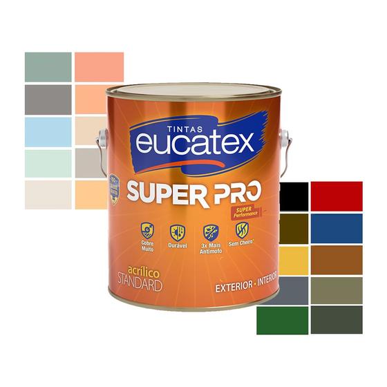 Eucatex Fosco Super Pro Acrilico Lavável Cores 3,6lt - Tinta para ...