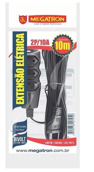 Extensao Cabo. Megatron. pl 2 x 0.75. 10m. Preta 104 - MEGATRON ...