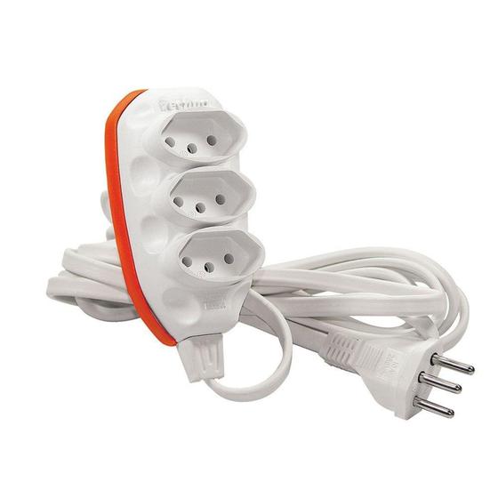 Extensao de Tomada Techna Stopshock E-303 Branco 5 Metros 3 Tomadas 2P ...