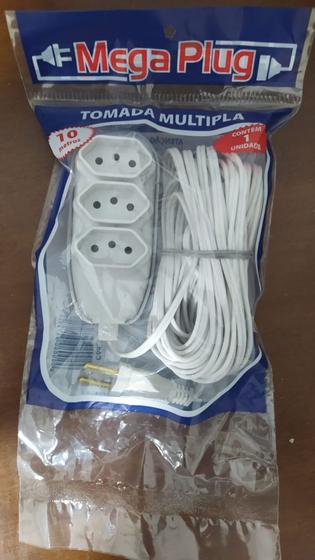 Extensão Elétrica 10 Metros Branca Tripolar Entrada 3 Pinos - Mega Plug ...