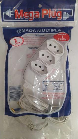 Extensão Elétrica 2 Metros Branca Tripolar Entrada 3 Pinos - Mega Plug ...
