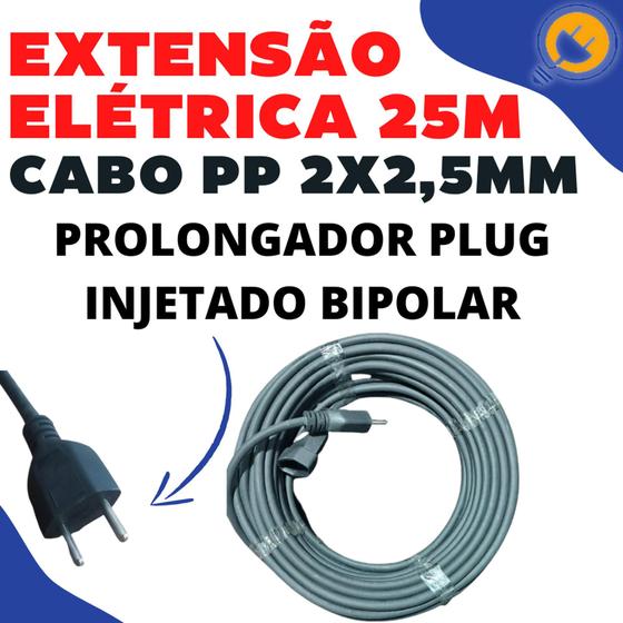 Extensão Elétrica 25 Metros 10a Prolongador Cabo Pp2x2,5mm Plug Bipolar Injetado - Mav ...