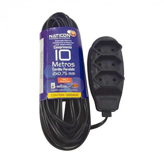 Extensão Elétrica 3 Tomadas 10A 2P+T Cabo Pp 10 Metros - Naticon - Extensão Elétrica - Magazine ...