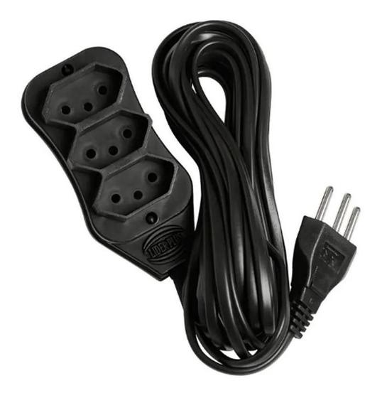Extensão Eletrica 5 M Bivolt C 3 Tomadas 2P+T 10A Pr Cabo Pp - Lider Plug - Extensão Elétrica ...