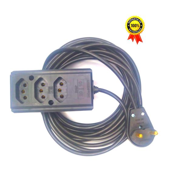Extensão Elétrica cabo PP para TV/Vídeo game - 1m metro - Entradas 10/20A - 110V/127V/220V/250V ...