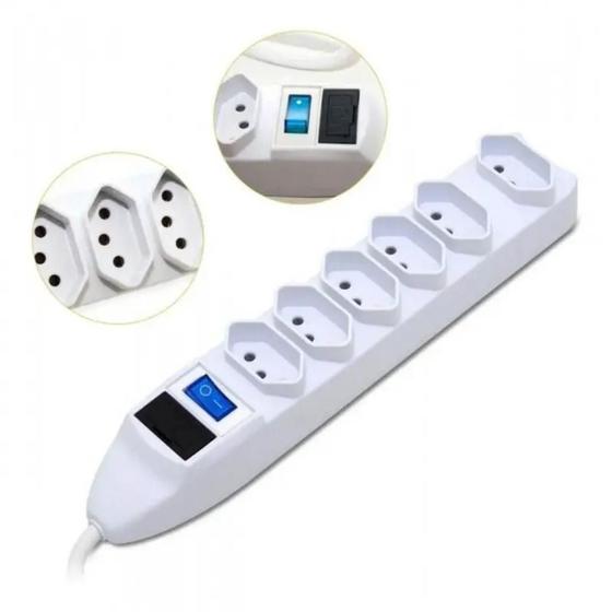 Extensão Régua Filtro de Linha 6 Tomadas Fusível Chave Liga Desliga Bivolt 3 M Elétrica Bivolt ...