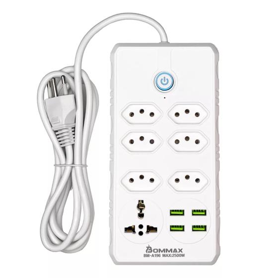 Extensão Tomada Régu de Energia 6 Tomadas 4 USB, 1 Tomada Universal ...
