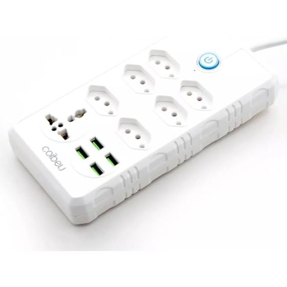 Extensão Tomada Régu de Energia 6 Tomadas 4 USB, 1 Tomada Universal ...
