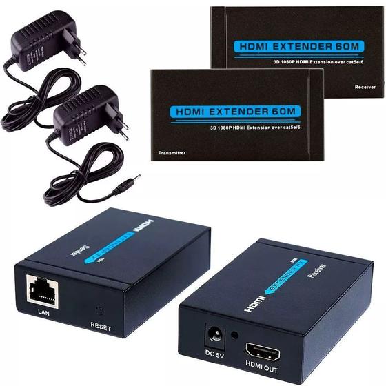 Extensor Hdmi 60 Metros Cat 5e/6 3d 1080p Rj45 Rede Preto - FLY - Cabo ...