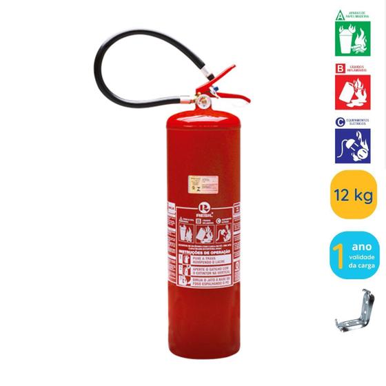 Extintor Pó Químico ABC 12 Kg Novo Carga 1 Ano Suporte de Parede Resil ...