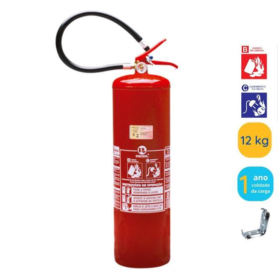 Extintor Pó Químico BC 12 Kg Novo Carga 1 Ano Suporte de Parede Resil ...