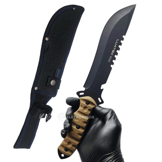 Faca Grande Com Bainha Multiuso Aço Inox Serra Dupla Afiada Alta ...