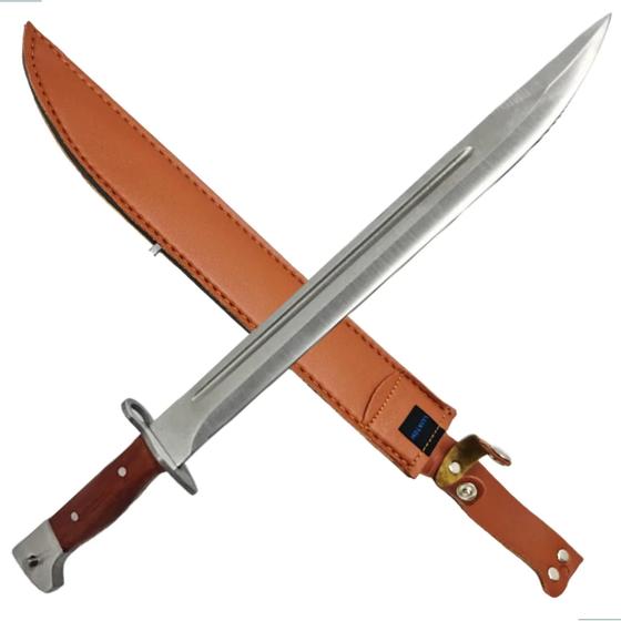 Faca Tática Baioneta Russa 43cm Full Tang com Cabo de Madeira e Bainha ...