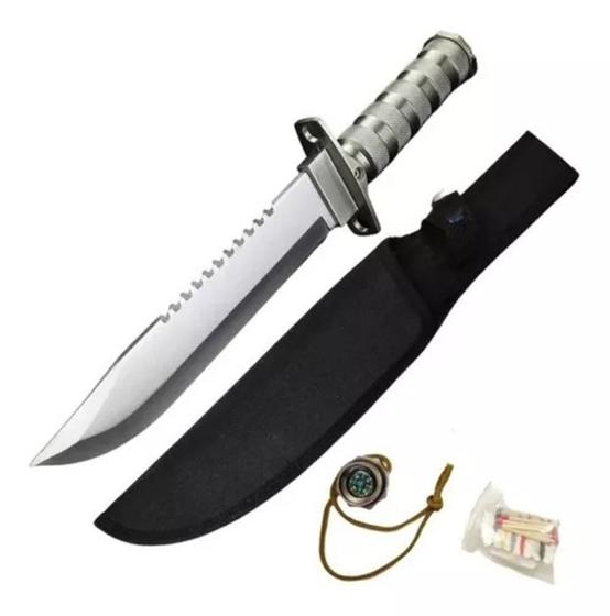 Faca Tática Sobrevivência Rambo Militar Extremamente Afiada Cor Prata ...