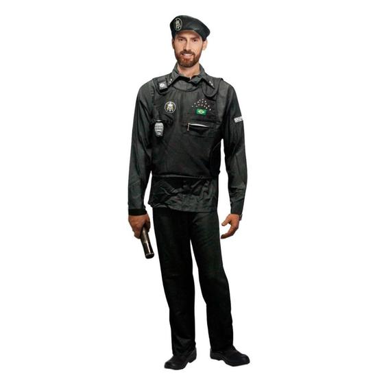 Fantasia Bope Masculina Traje Adulto Carnaval Profissão Com Boina ...