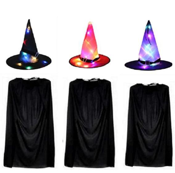 Fantasia De Bruxa Feiticeira Mago C/ Chapéu Led e Capa - CM Presentes e ...