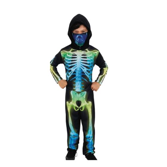 Fantasia Infantil Macacão Esqueleto Neon com Máscara Festa Carnaval e ...
