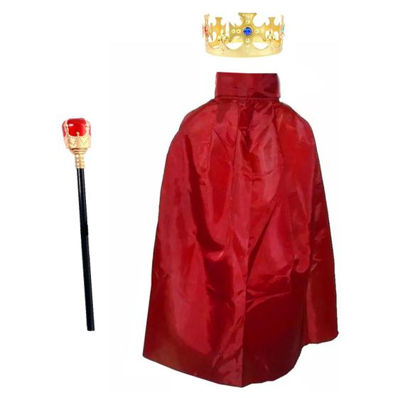 Fantasia Infantil Rei Kit com Coroa, Cetro e Capa Vermelha - Apollo ...
