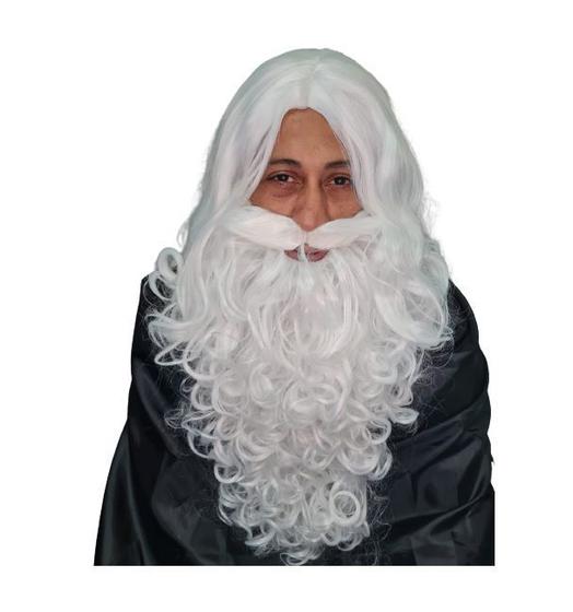 Fantasia Peruca e Barba c/ bigode Branca Mago Noé Zeus Festa - Lynx ...