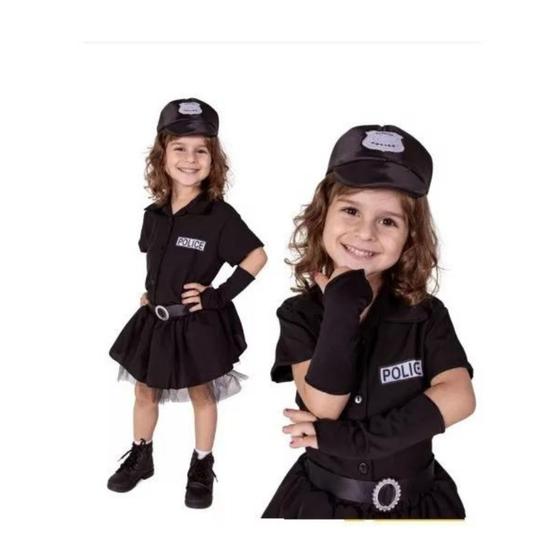 Fantasia Policial feminina Infantil completa com luva e chapéu do 2 ao 8 anos linda - leggs ...