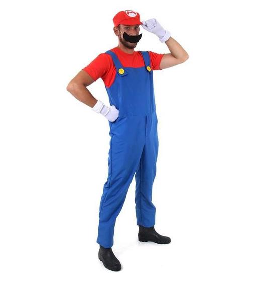 Fantasia Super Mario Bros Adulto Masculino Com Chapéu Luvas e Bigode ...