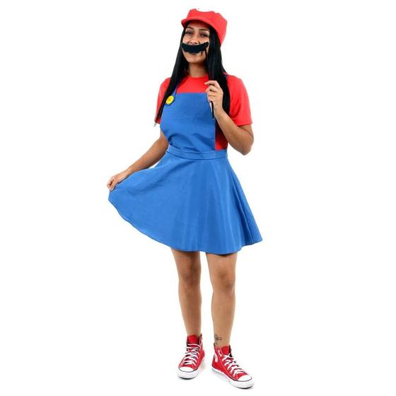 Fantasia Super Mario Feminina Adulta Vestido com Chapéu e Bigode ...