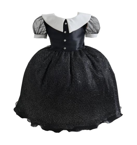 Fantasia Wandinha Addams Infantil Vestido Festa Brilho Luxo - Jeito de ...