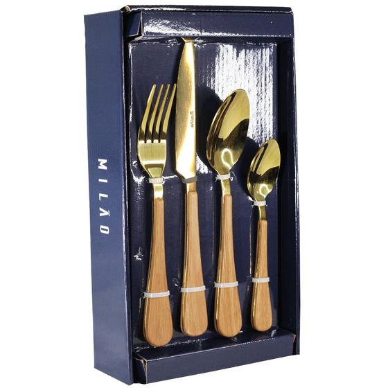 Faqueiro 24 Peças Inox Cabo Madeirado Dourado Milão Wolff - Faqueiros ...