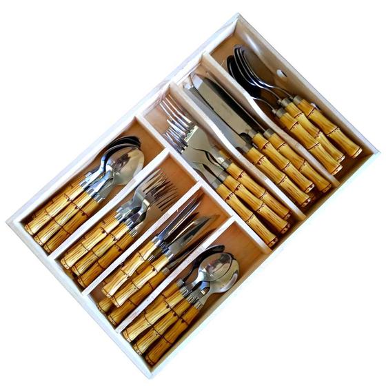 Faqueiro 42 Peças Aço Inox Cabo Modelo Bambu Natural - Lyor - Faqueiro ...