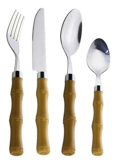 Faqueiro Cabo Bambu, Plástico Natural Clássico Inox 24 Pçs - Lyor ...