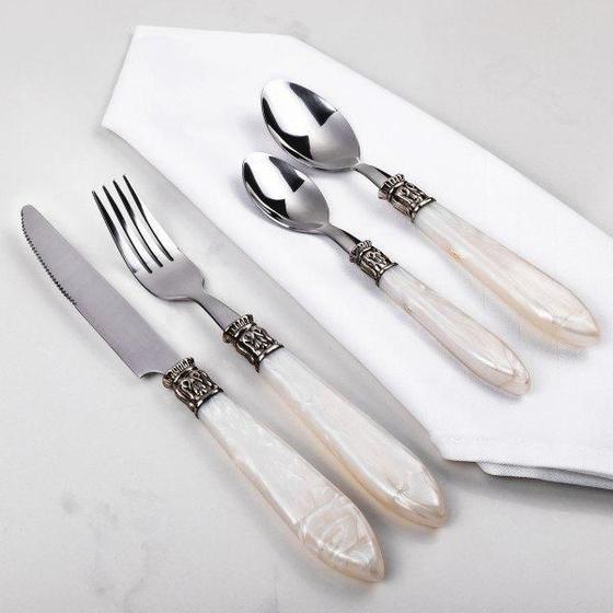 Faqueiro completo 24 peças inox c/cabo mother pearl marfim - LYOR ...