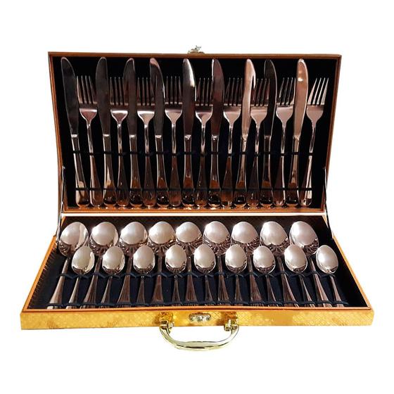 Faqueiro de Inox cor Bronze - 36 Peças - Design Clássico: Faqueiro de ...