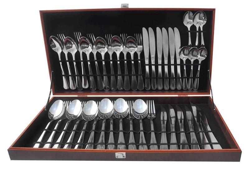 Faqueiro de Luxo Inox 24 42 Peças com Caixa de Madeira Conjunto ...