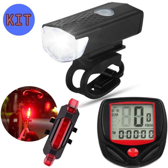 Farol e Velocimetro Bike Kit Luz LED Iluminação Bicicleta Segurança ...