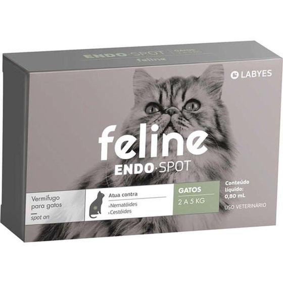 Feline Endospot Labyes Vermífugo para Gatos de 2 a 5kg 0,80ml ...