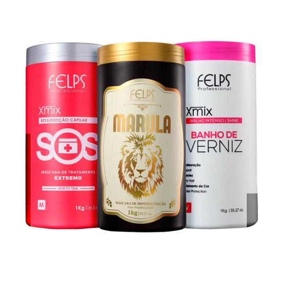 Felps Cronograma Capilar Sos + Banho De Verniz + Marula 1kg - Felps ...