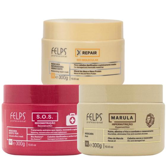 Felps Cronograma Capilar Sos + Marula + Xrepair 300g - Kit de Tratamento para Cabelos - Magazine ...