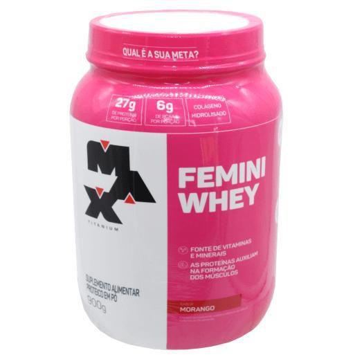 Femini Whey Proteina Sabor Morango Max Titanium 900Gr - Massa Muscular ...